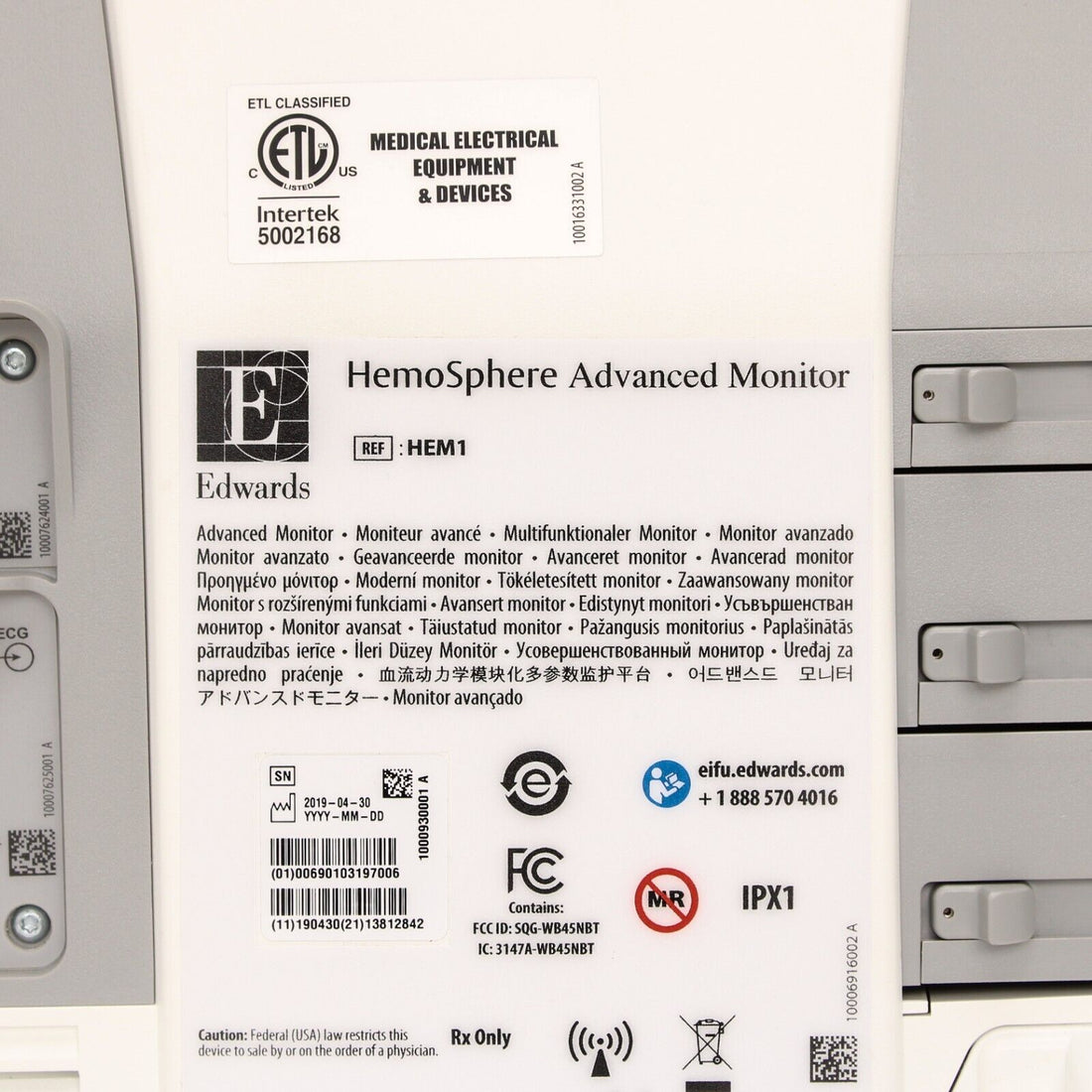 Edwards HemoSphere Advanced Monitor HEM1 01-06-1001 HEMOXSC100 70CC2 ...